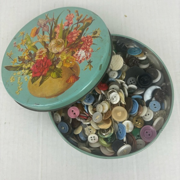 Vintage | Office | Vintage Round Floral Tin Full Of A Variety Of Old ...